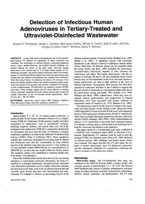 Pdf Detection Of Infectious Human Adenoviruses In Tertiary Treated And Ultraviolet Disinfected