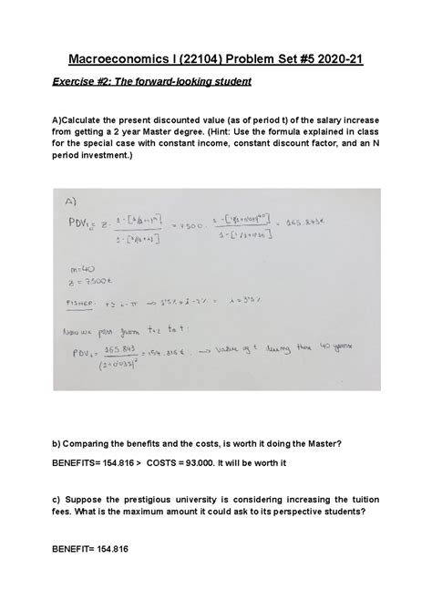 S5 Macro Macroeconomics I 22104 Problem Set 5 2020 Exercise 2 The Forward Looking
