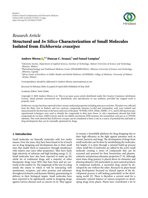 Pdf Structural And In Silico Characterization Of Small Molecules Isolated From Eichhornia