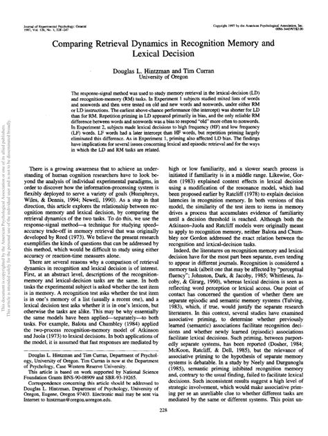 Pdf Comparing Retrieval Dynamics In Recognition Memory And Lexical Decision