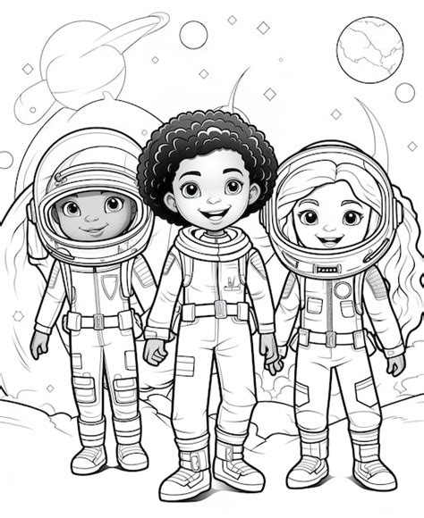 Meninas Bonitas No Espaço Jupyter Melhor Desenho à Mão Livro Colorido