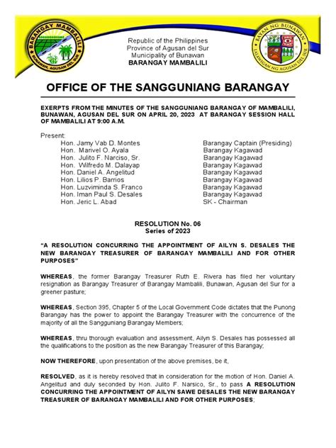 Resolution No 6 Concurring The Appointment Pdf Philippines