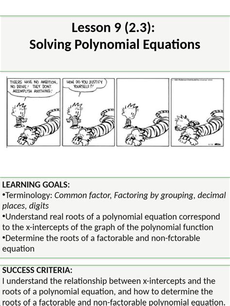 Lesson 9 Solving Polynomial Equations Pdf Factorization Teaching