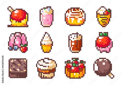 Pixel Art Confectionery Set 8 Bit Style Stickers Of Pixelated Candies Sweets And Delicious