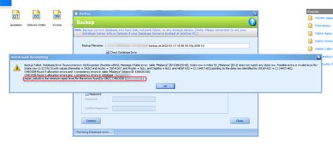 Troubleshooting Backup Error Backup Failed Database Error Found Repair Rebuild Is The