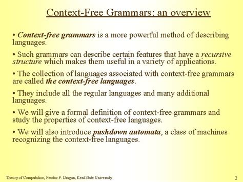 CHAPTER ContextFree Languages Contents ContextFree Grammars Definitions