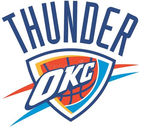 Okc Thunder Basketball Logo With Clouds And Lightning Bolts Stock