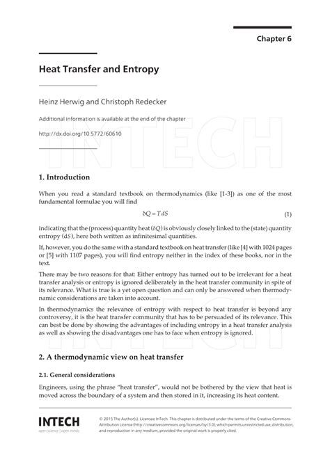 Pdf Heat Transfer And Entropy