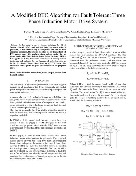 Pdf A Modified Dtc Algorithm For Fault Tolerant Three Phase Induction