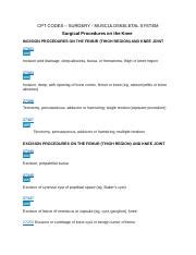 CPT CODING SURGERY MUSCULOSKELETAL MANUAL KNEE Docx CPT CODES SURGERY