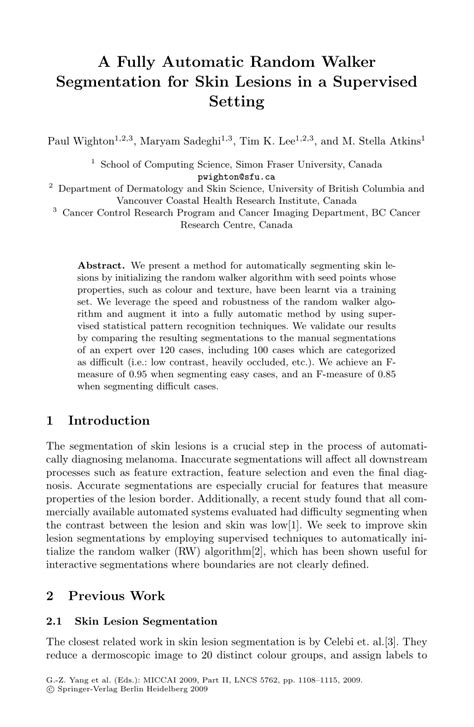 Pdf A Fully Automatic Random Walker Segmentation For Skin Lesions In A Supervised Setting