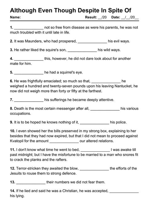 97 Printable Although Even Though Despite In Spite Of Pdf Worksheets Grammarism