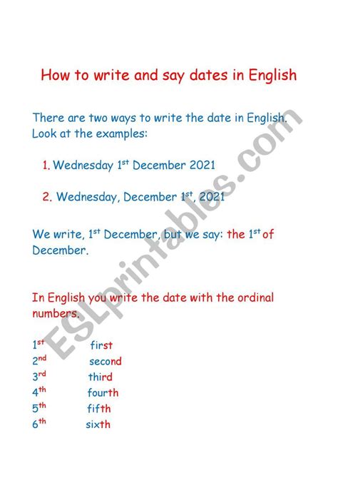 How To Write And Say Dates In English ESL Worksheet By Lucyvarga