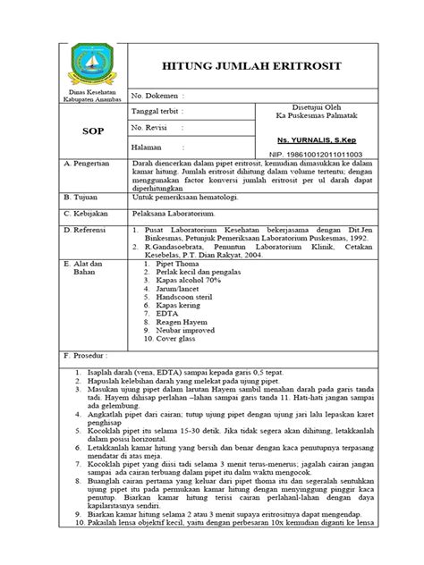 Sop Hitung Jumlah Eritrosit Pdf