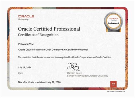 Prawin Raj On Linkedin Oracle Generativeai Certification Ai Professionaldevelopment Tech