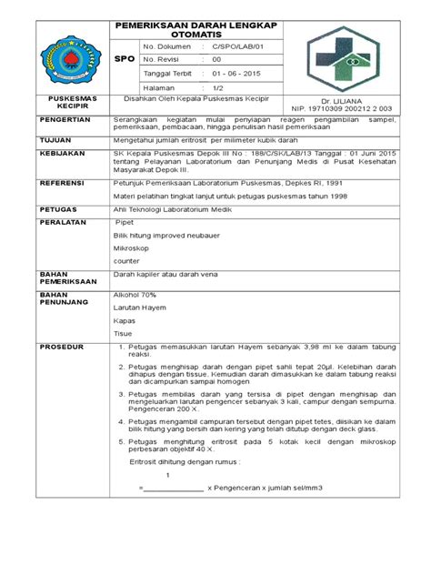 Spo Pemeriksaan Hitung Jumlah Eritrosit Pdf