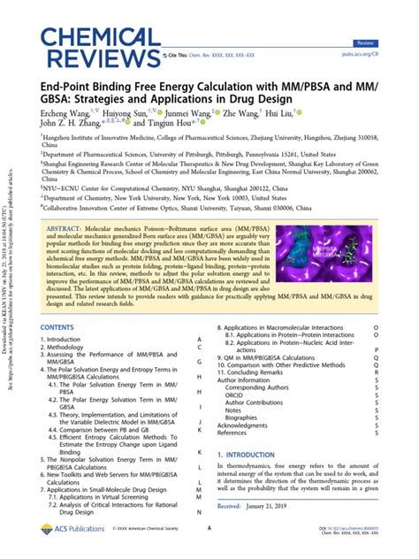 Wang 2019 Binding Free Energy Calculation Pdf Drug Design Solvation