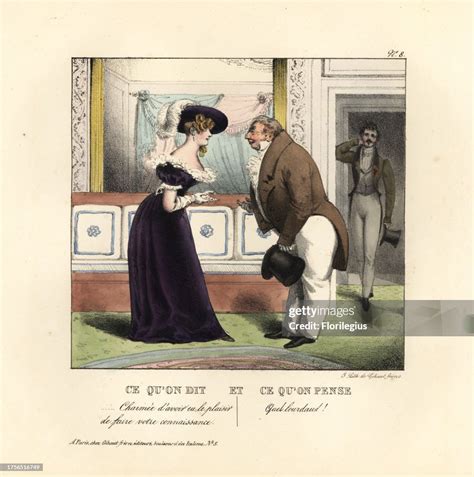Woman Meeting A Portly Dandy In A Parlour With Large Mirror And Sofa