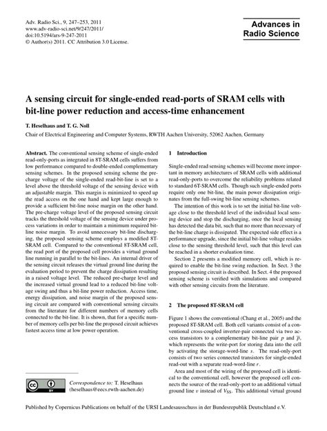 Pdf A Sensing Circuit For Single Ended Read Ports Of Sram Cells With