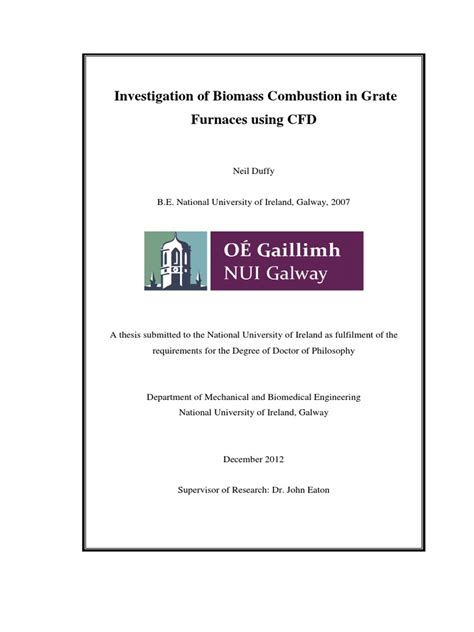 Neil Duffy Phd Thesis Final Investigation Of Biomass Combustion In