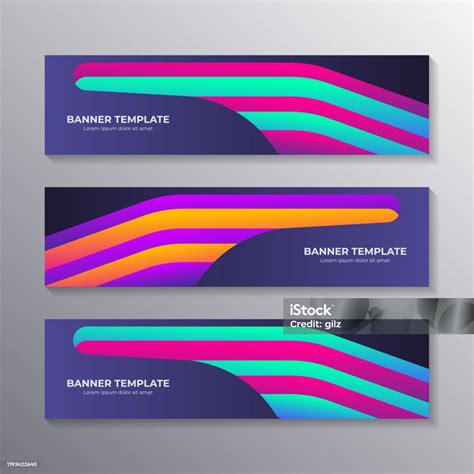 그라데이션 배너 템플릿 현대 멋진 모양 네온 글로우 배너 헤더 바닥글 광고에 적용 0명에 대한 스톡 벡터 아트 및 기타 이미지 0명 개념 개념과 주제 Istock