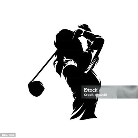 골프 여성 골퍼 로고 고립 된 벡터 실루엣 잉크 드로잉 골프 스윙 젊은 활동적인 여자 골프에 대한 스톡 벡터 아트 및 기타 이미지 Istock