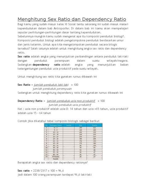 Menghitung Sex Ratio Dan Dependency Ratio Pdf