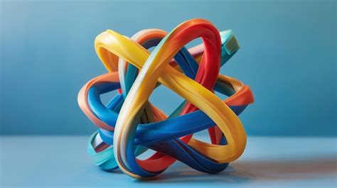 A Colorful Abstract Knot Of Intertwined Plastic Bands On A Blue Background Premium Ai