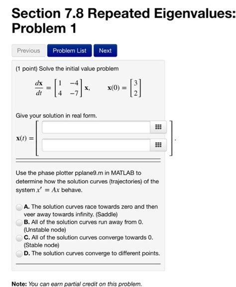 Solved Section 7 8 Repeated Eigenvalues Problem 1 Previous Chegg Com