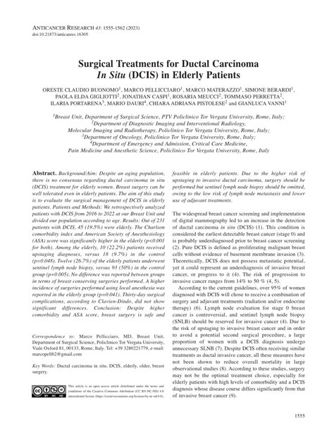 Pdf Surgical Treatments For Ductal Carcinoma In Situ Dcis In