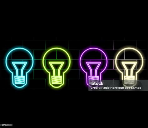 윤곽선 네온 전기 램프 아이콘입니다 광선이 있는 빛나는 네온 전구 전구 픽토그램 아이디어와 솔루션 비즈니스 혁신 창조적 에너지 영감의 힘과 창의성 벡터 아이콘 Set3 0