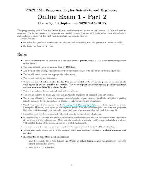 Csci 151 2020 W Online Exam 1 Pdf Academic Dishonesty Computing