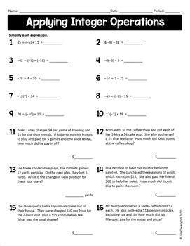 Applying Integer Operations Google Forms Homework Assignment By Lisa Davenport