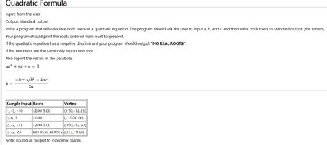 Solved Quadratic Formula Input From The User Output