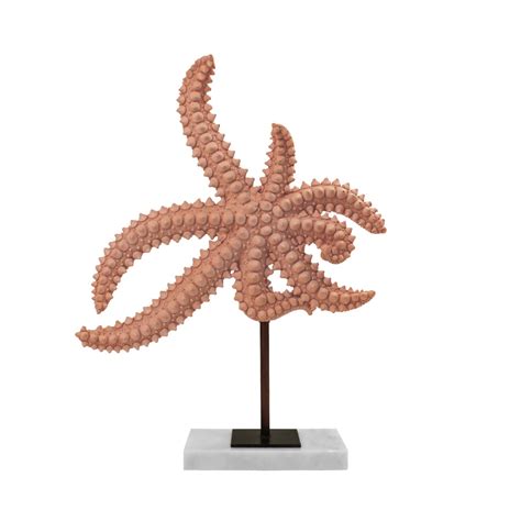 Figura Decorativa Náutica Estrella De Mar En Resina Con Base De Mármo