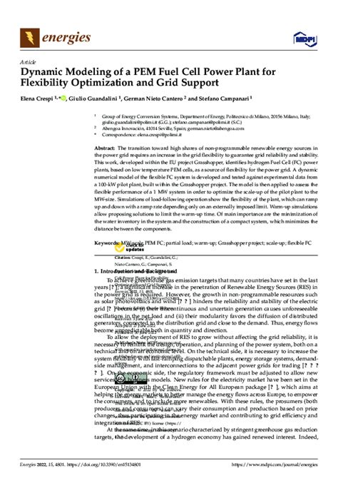 Pdf Dynamic Modeling Of A Pem Fuel Cell Power Plant For Flexibility