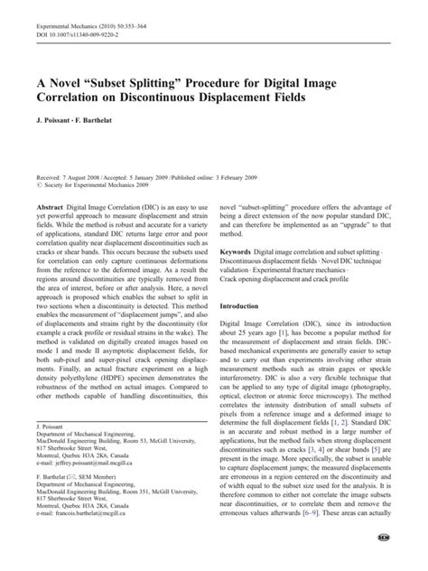 a novel subset splitting procedure for digital image correlation on