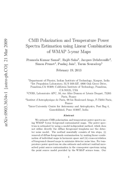 Pdf Cmb Polarization And Temperature Power Spectra Estimation Using Linear Combination Of Wmap