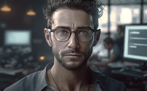 Premium Photo A Man Computer Engineer Programmer Sits At A Computer With A Monitor Ai Generated