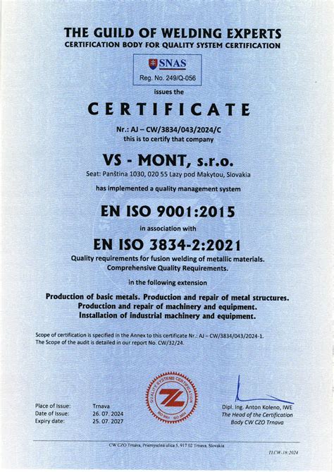Certificate Of Welding Experts Vsmont