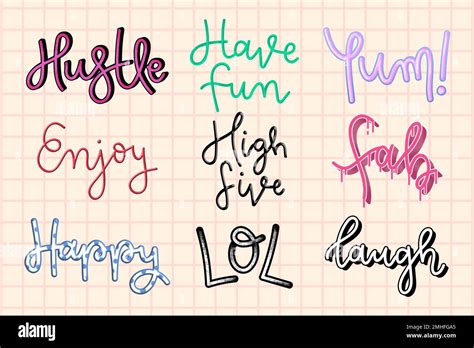 Vector Cursive Fun Words Typography Set Stock Vector Image And Art Alamy