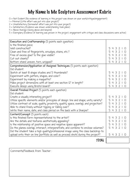 My Name Is Me Sculpture Assessment Rubric Download Free Pdf Rubric Academic Cognitive