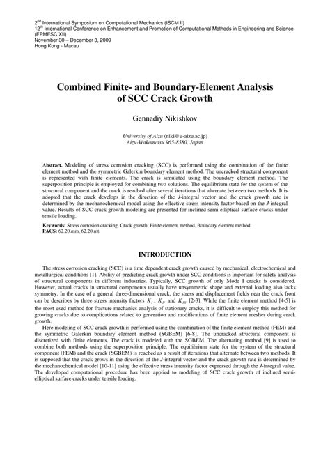 Pdf Combined Finite‐ And Boundary‐element Analysis Of Scc Crack Growth