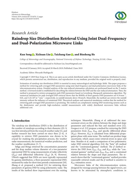 Pdf Raindrop Size Distribution Retrieval Using Joint Dual Frequency And Dual Polarization