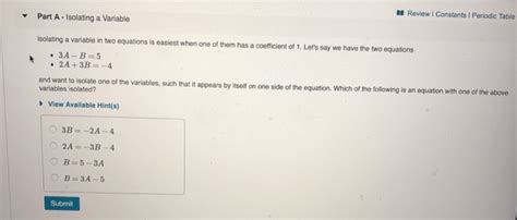 Solved Part C Solving For The Variables Review Constants