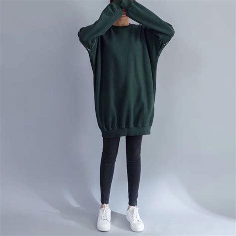 Hq韩国sjkstudio圆领宽松超长袖大码中长款女卫衣连衣裙虎窝淘
