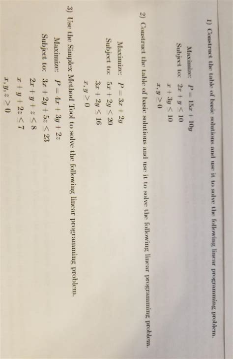 Solved 1 Construct The Table Of Basic Solutions And Use It