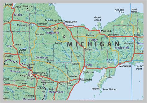 Wisconsin And Michigan Physical State Map I Love Maps