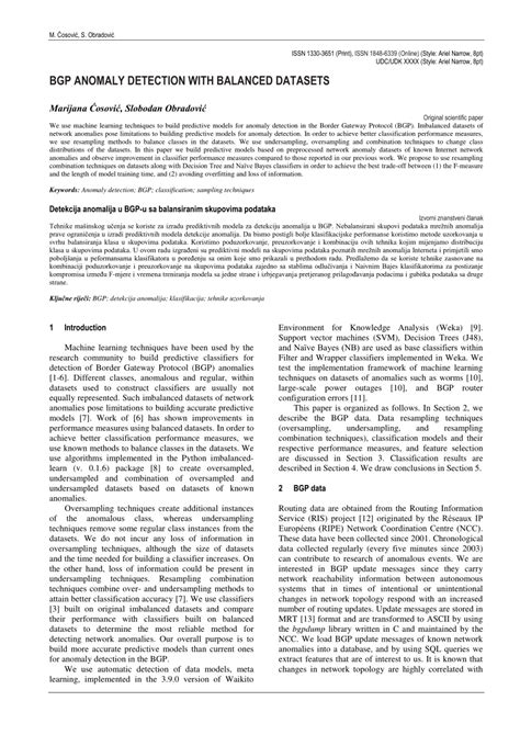 Pdf Bgp Anomaly Detection With Balanced Datasets