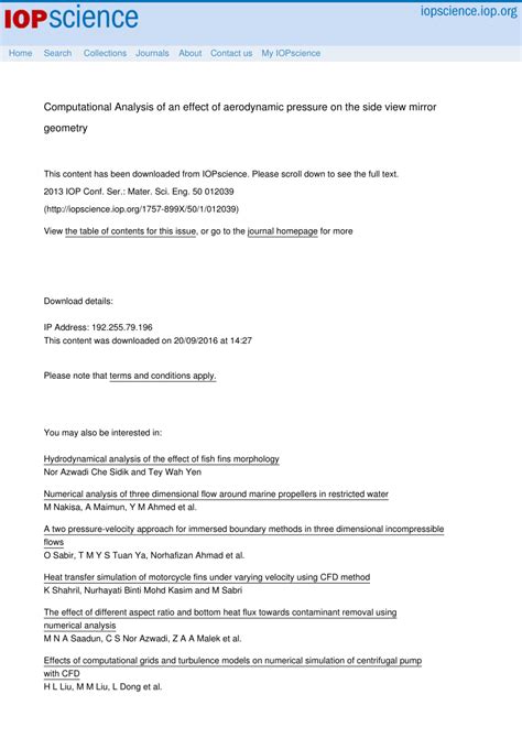Pdf Computational Analysis Of An Effect Of Aerodynamic Pressure On The Side View Mirror Geometry